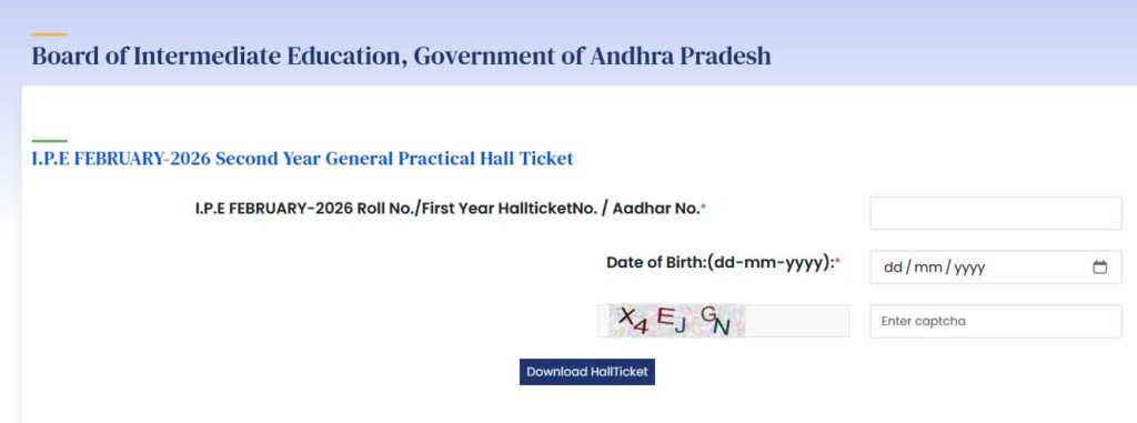 AP Inter Practical Hall Ticket 2026